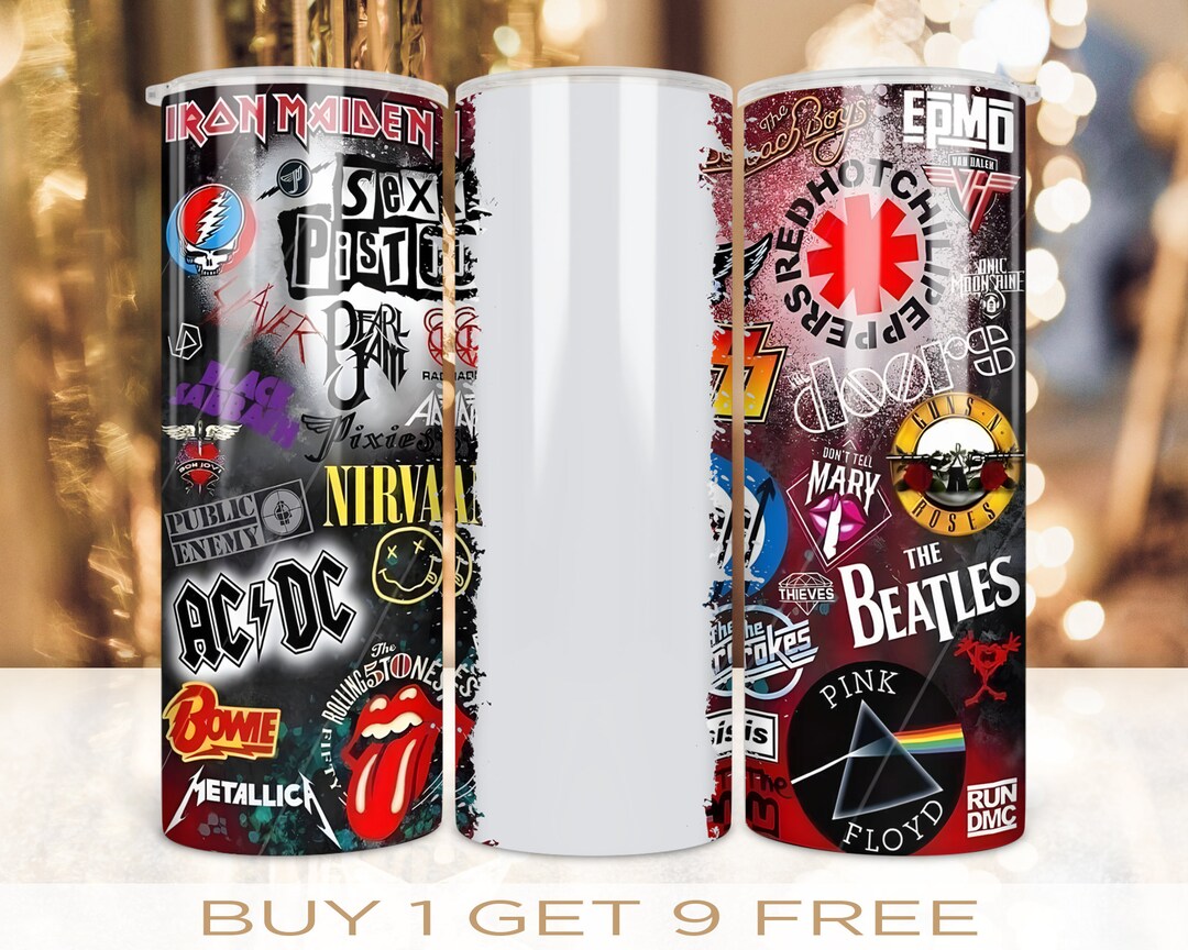 Add Your Own Name 20 Oz Skinny Tumbler Wrap Metal Music Bands Design ...