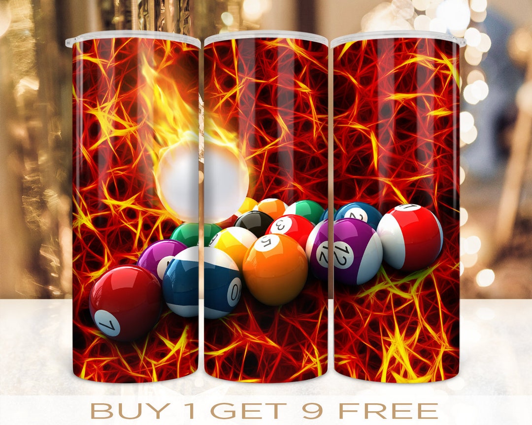 20 Oz Skinny Tumbler Wrap Billiard Fire Design Sublimation Straight and ...