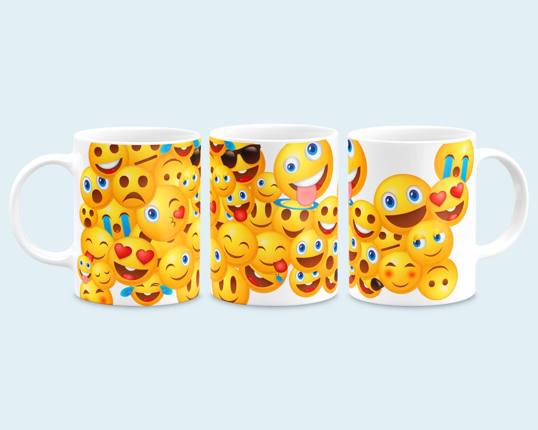 11 Oz Mug Cup Tumbler Wrap Cute Emoji Design Sublimation Straight PNG ...