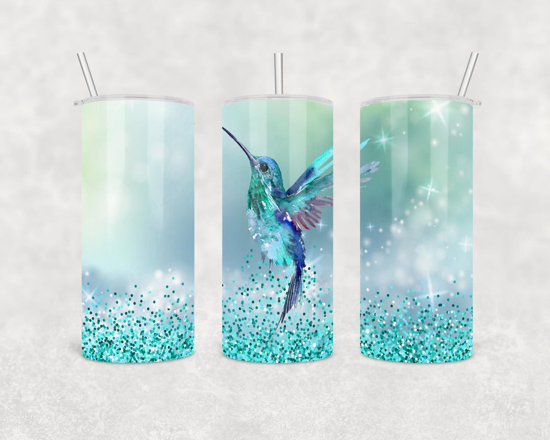 15 Oz Skinny Tumbler Wrap Hummingbird Cyan Glitter Design Sublimation ...