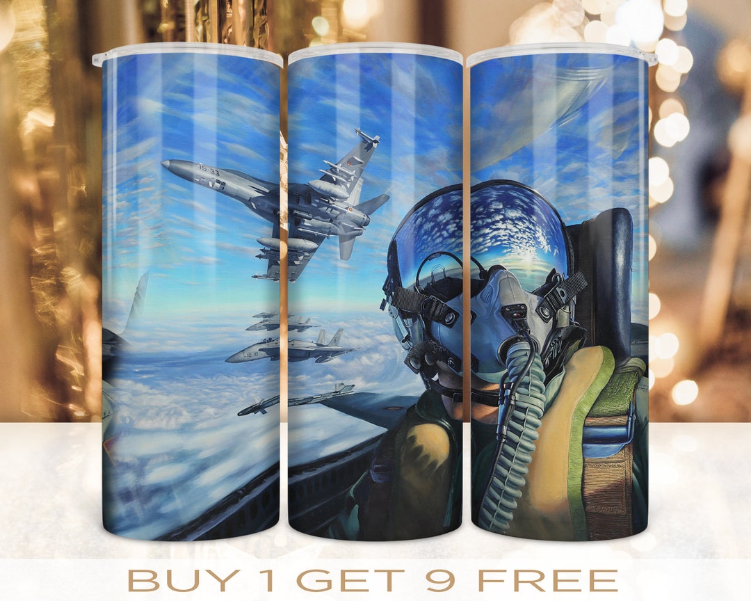 20 Oz Skinny Tumbler Wrap War Plane Faux Painting Design Sublimation ...