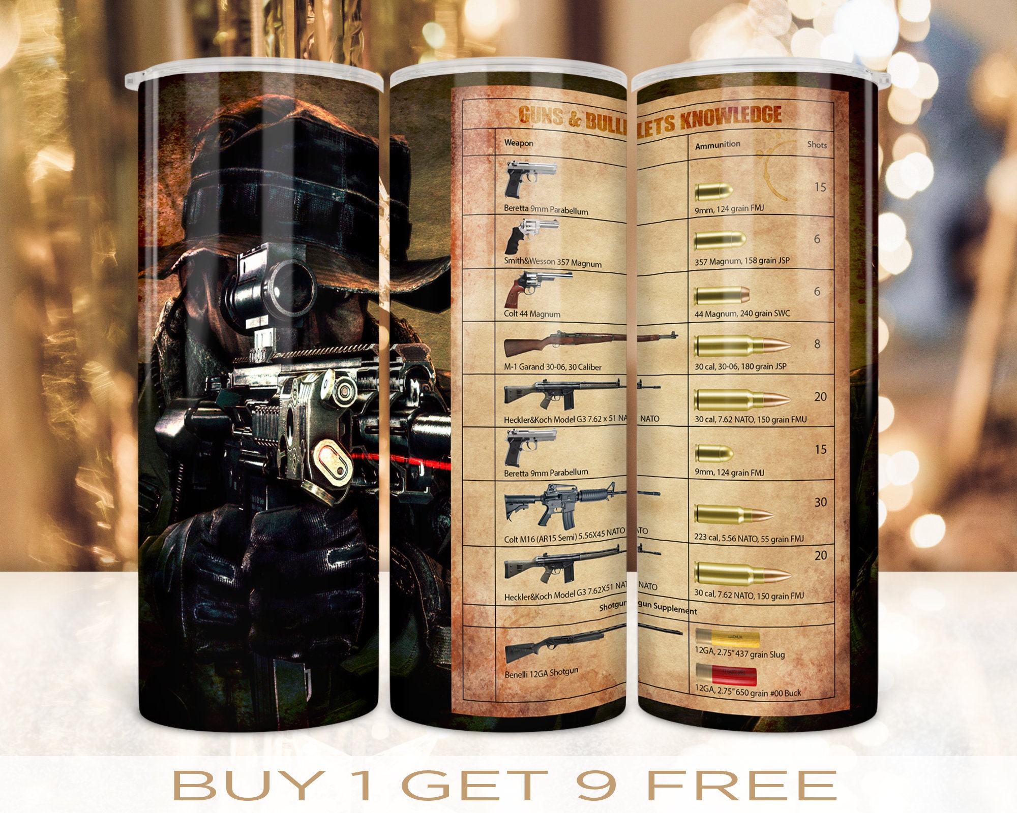 Guns & Bullets Knowledge 20oz Tumbler Wrap, Seamless PNG (digital ...