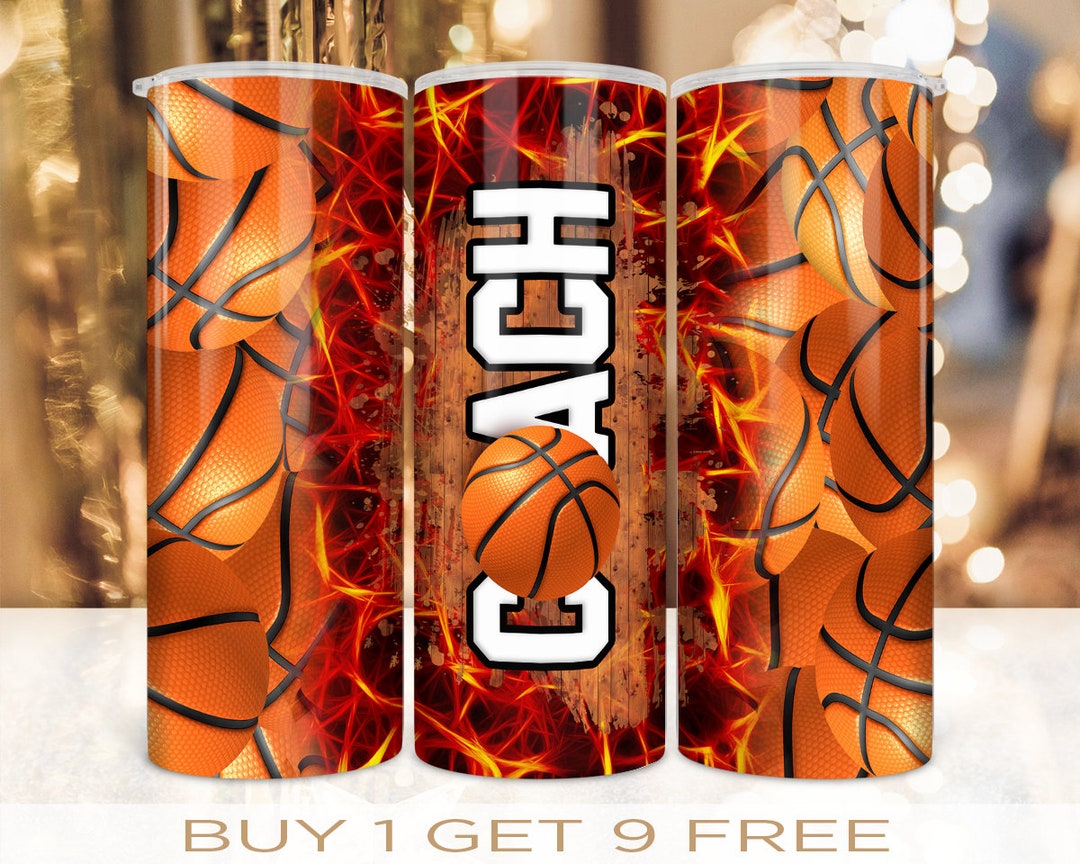 20 Oz Skinny Tumbler Wrap Basketball Coach Ball Design Straight and ...
