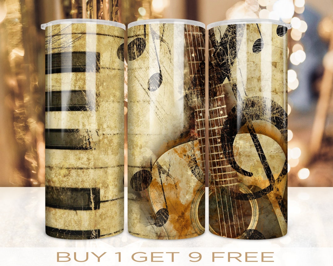 20 Oz Skinny Tumbler Wrap Music Piano Guitar Note Vintage Design ...