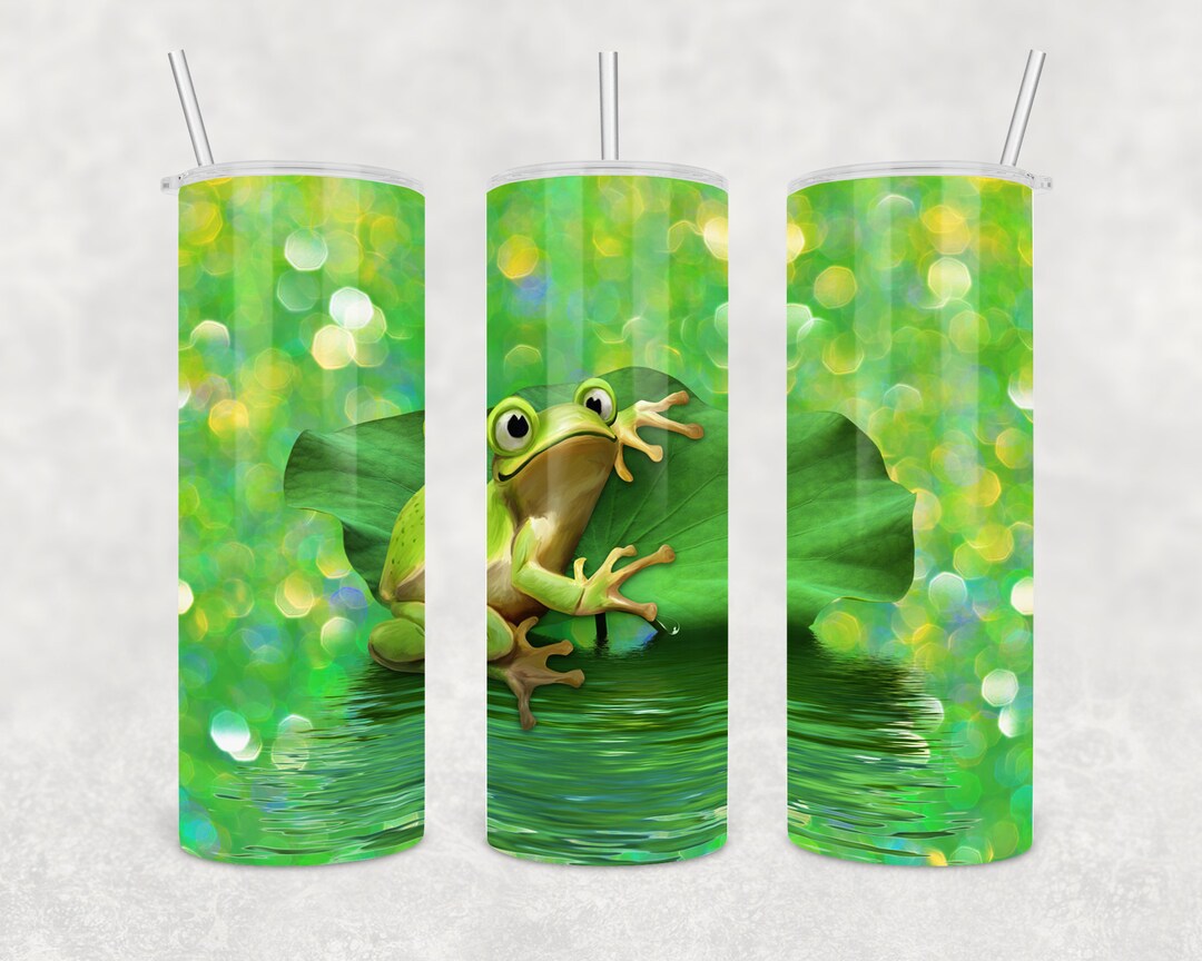 30 Oz Skinny Tumbler Wrap Cute Frog Green Design Sublimation Straight ...