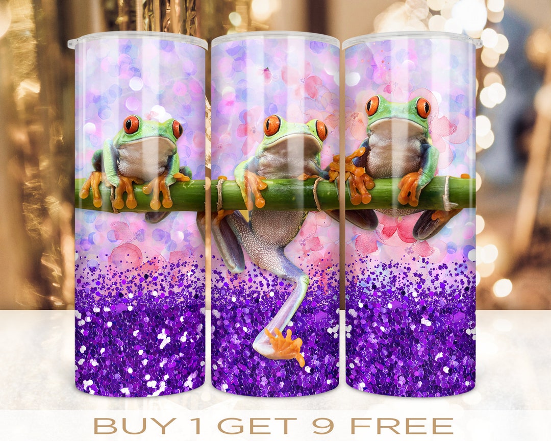 20 Oz Skinny Tumbler Wrap Cute Glitter Frogs Purple Design Sublimation ...