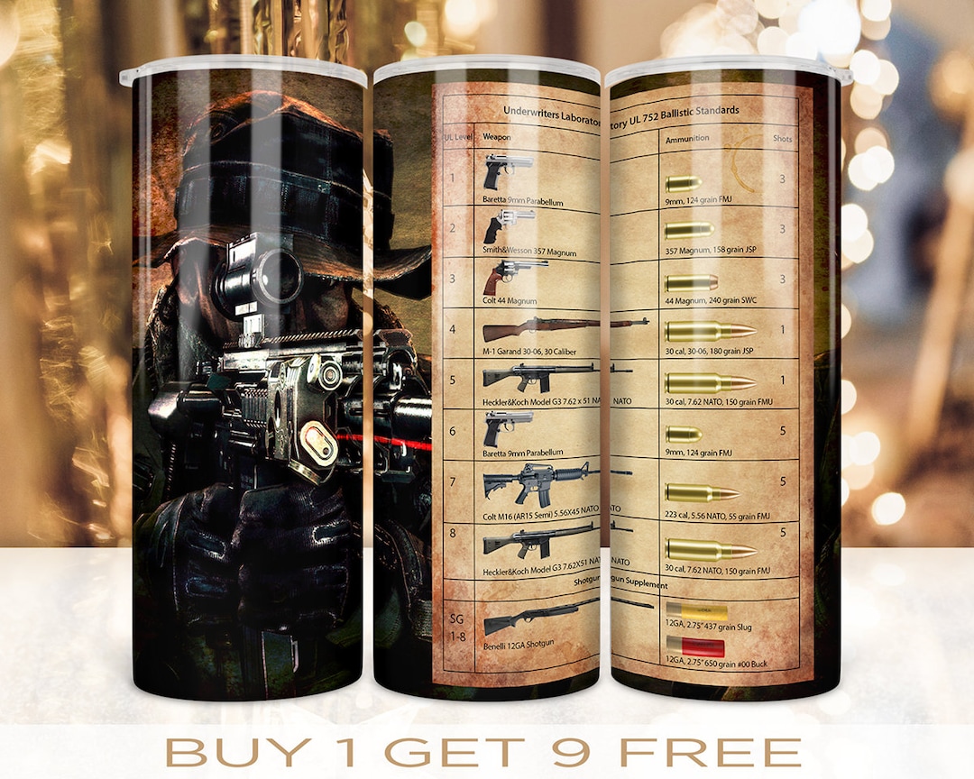20 Oz Skinny Tumbler Wrap Guns and Bullets Knowledge Design Straight ...
