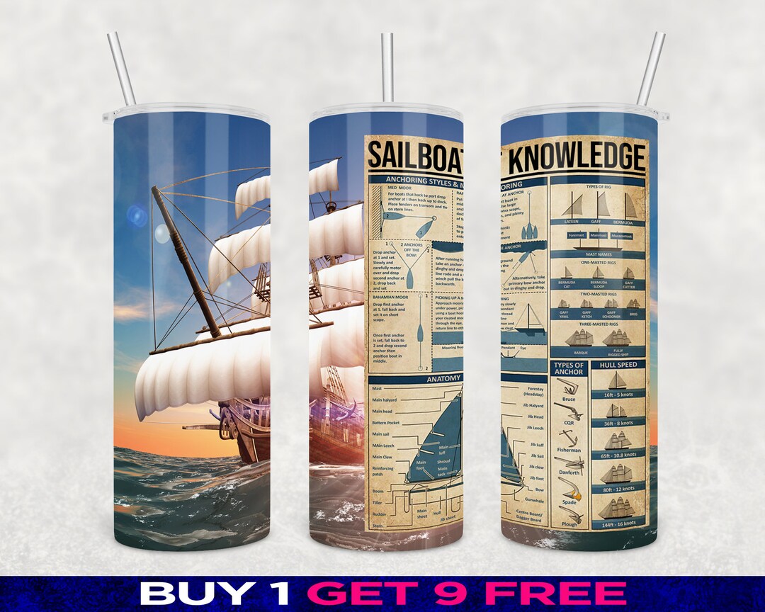 20 Oz Skinny Tumbler Wrap Nautical Sail Boat Knowledge Design - Etsy