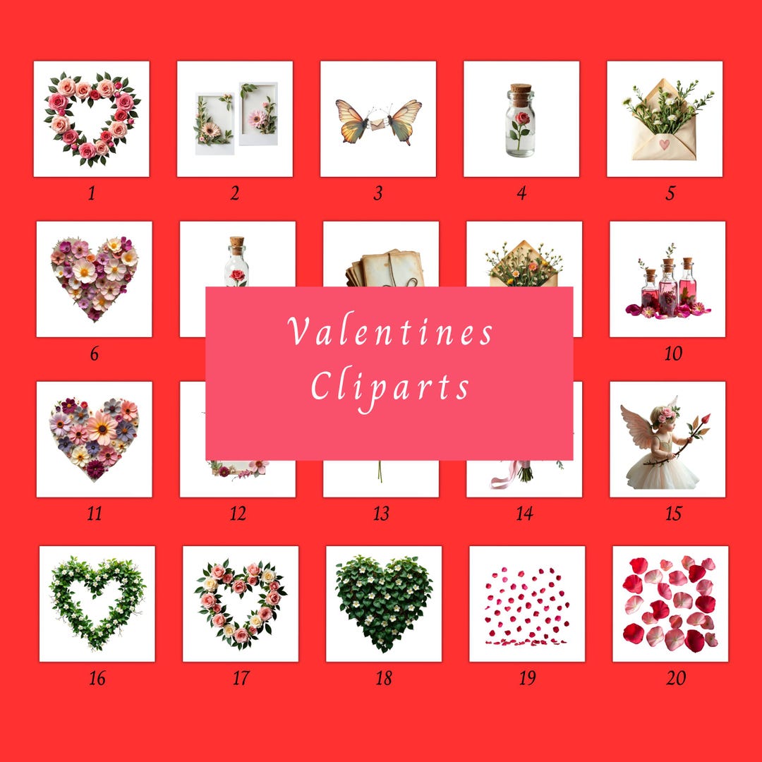 Valentine's Day Floral Clipart Bundle | Romantic PNG Graphics (digital ...