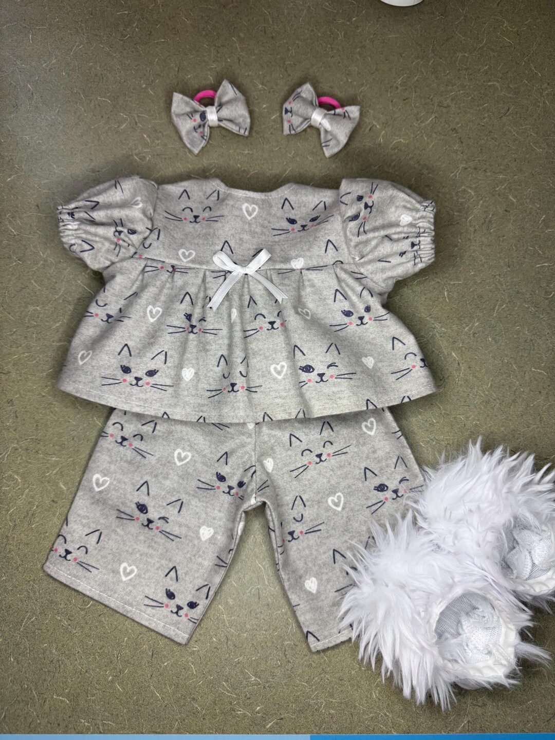 16” Cabbage Patch Kids Cats Flannel Pajamas Pjs Fuzzy Slippers Bows ...