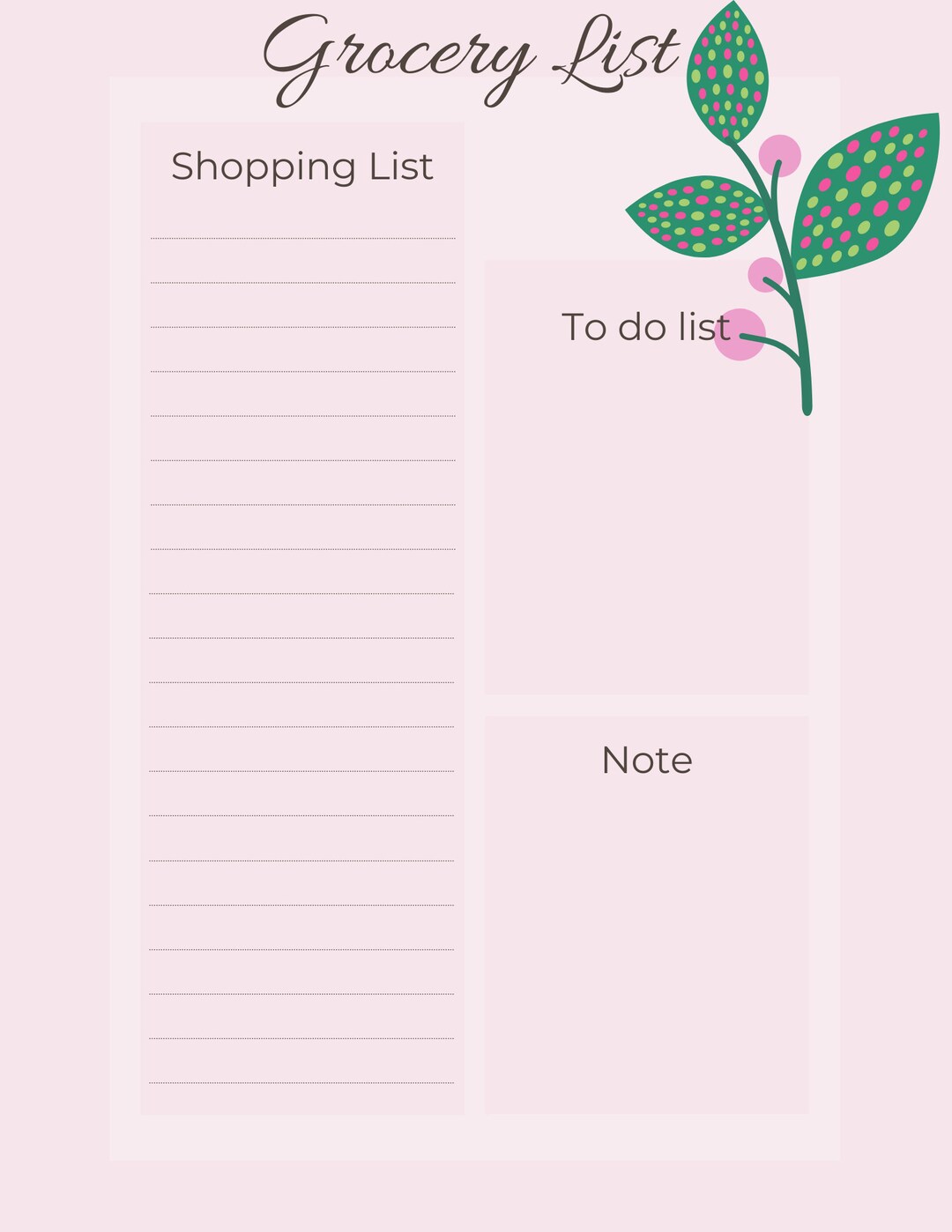PRINTABLE GROCERY List/to-do/digital Download/pink/grocery Checklist ...