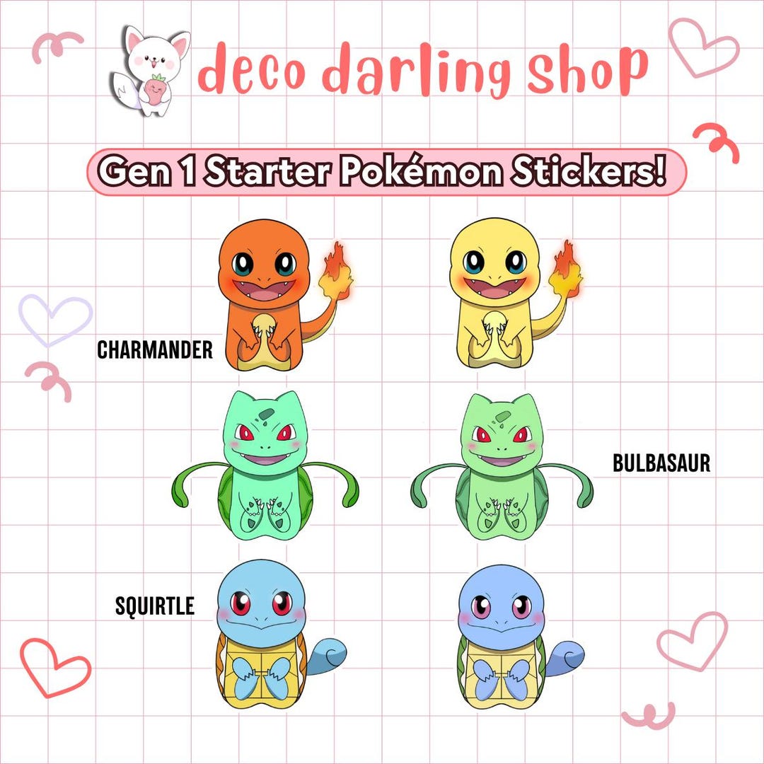 Chibi Pokémon Stickers – Gen 1 Starters & Shiny Variations | Charmander ...