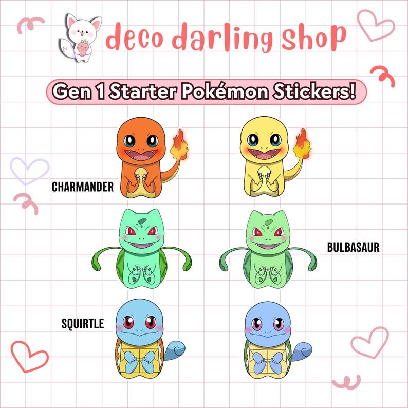 Chibi Pokémon Stickers – Gen 1 Starters & Shiny Variations | Charmander ...