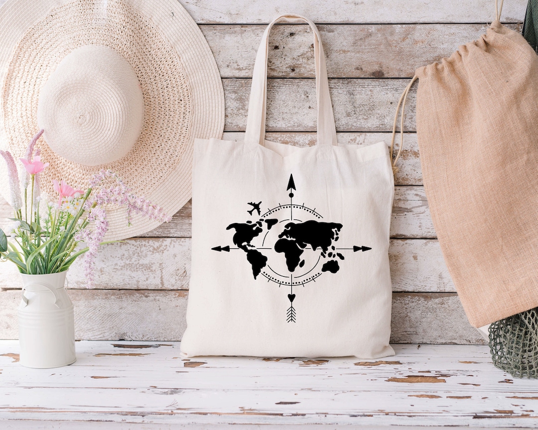 World Map Tote Bag, Canvas Tote Bag, World Heart Tote Bag, Map Gift, Map Tote Bag, Reusable Tote ...