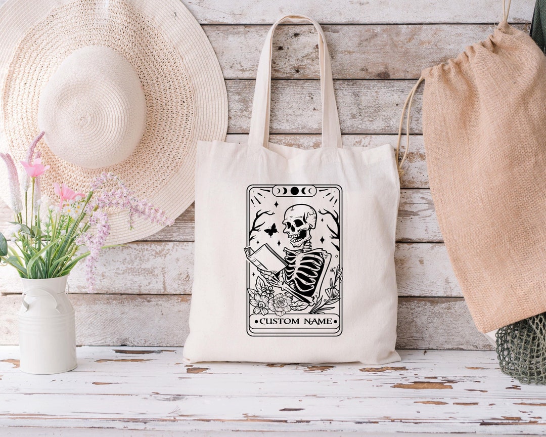 Custom Skeleton Librarian Tarot Card Tote Bag - Etsy