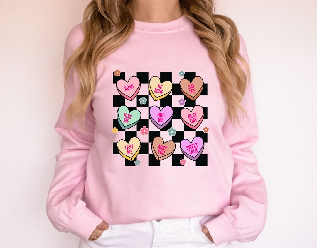 Retro Valentine's Day Sweater: Conversation Hearts Graphic - Etsy