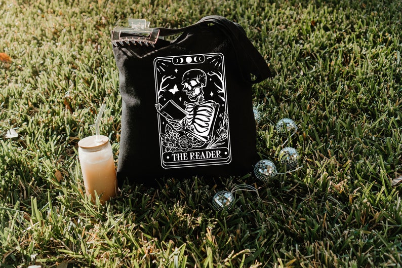 Skeleton Librarian Tarot Card Cotton Tote Bag - Bookish Reader Gift - Etsy