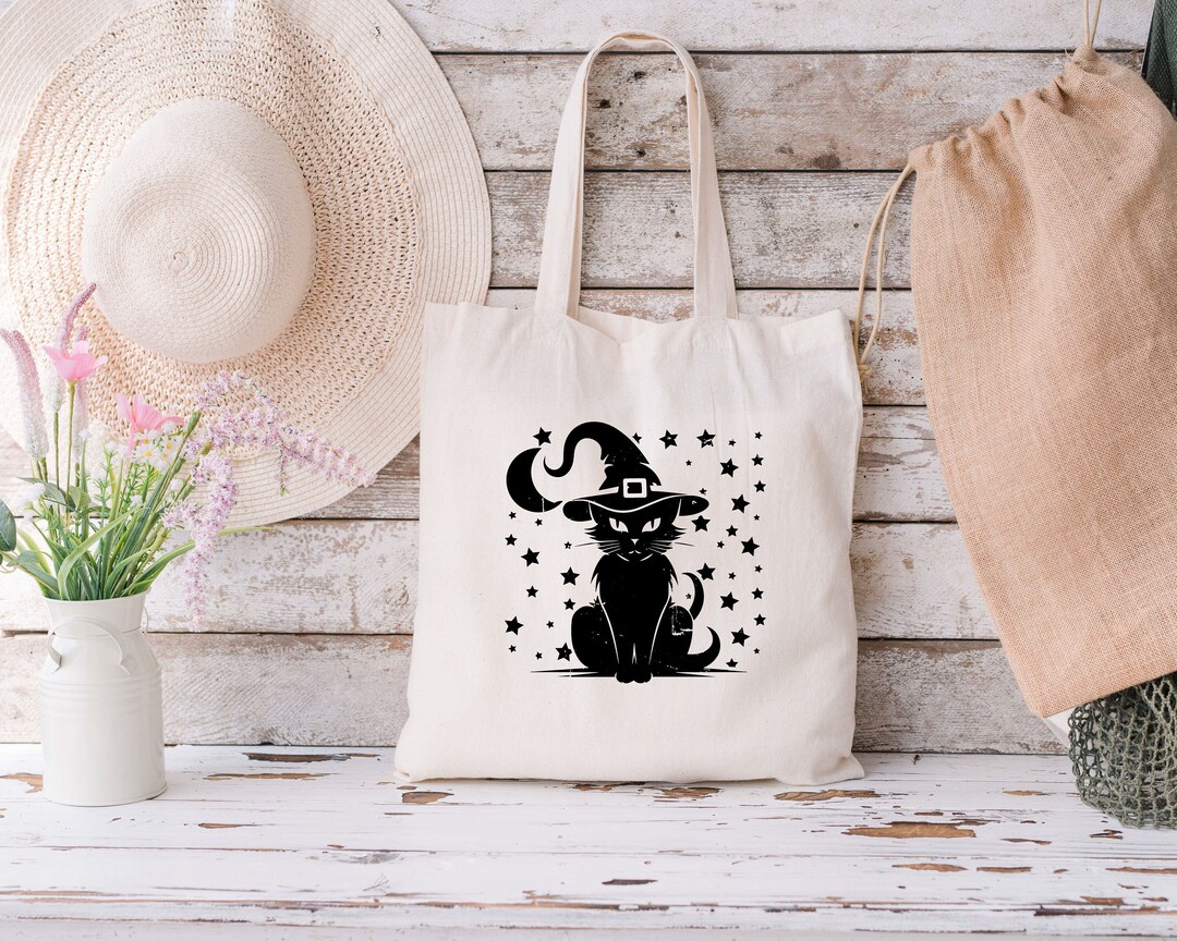 Halloween Black Cat Tote Bag, Gift for Cat Lover, Spooky Season Bag ...