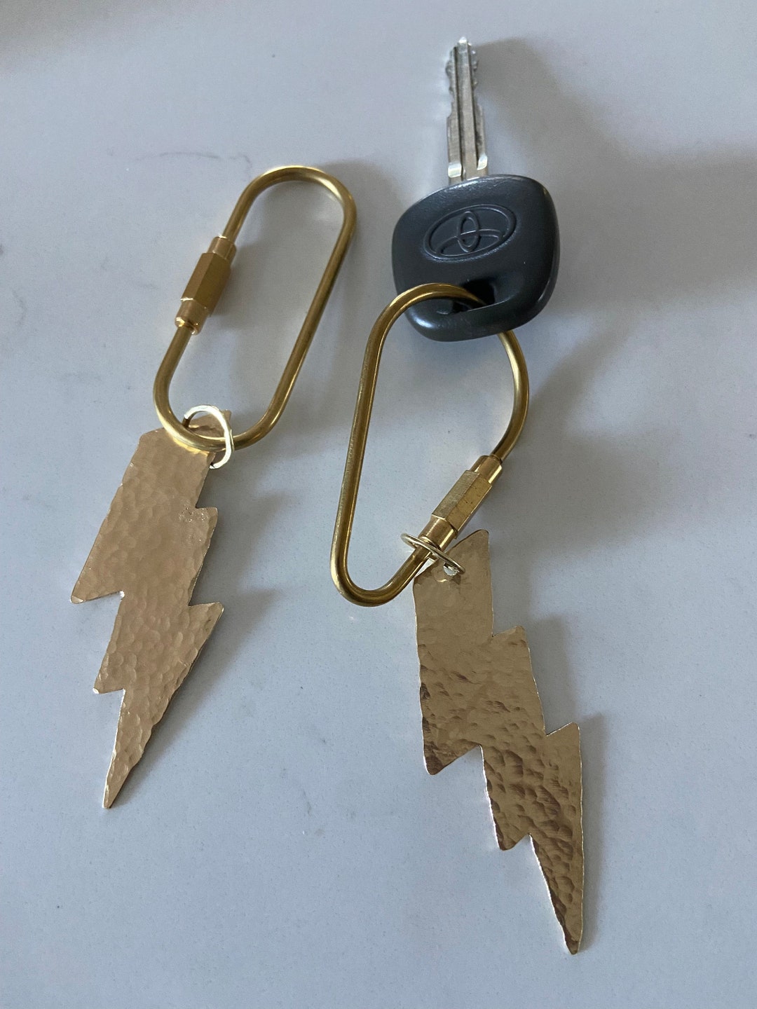 Handmade Brass Lightening Bolt Keychain - Etsy