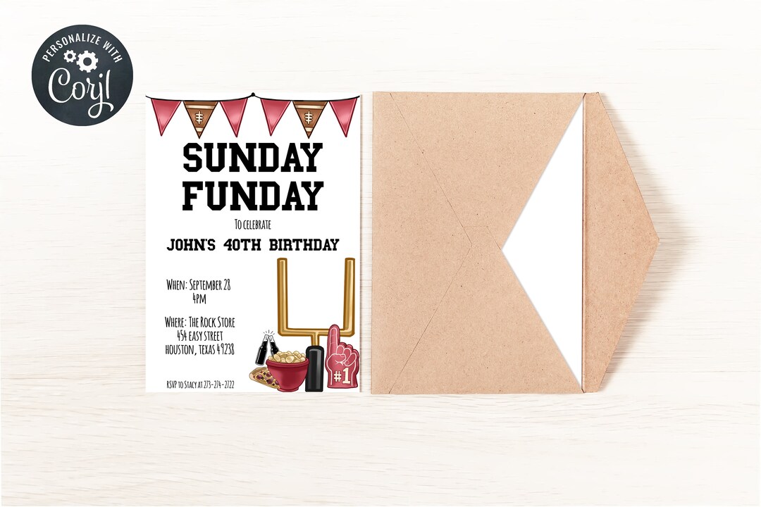 Birthday Invitation, Tailgate Invitation Red, Sunday Funday, Digital ...