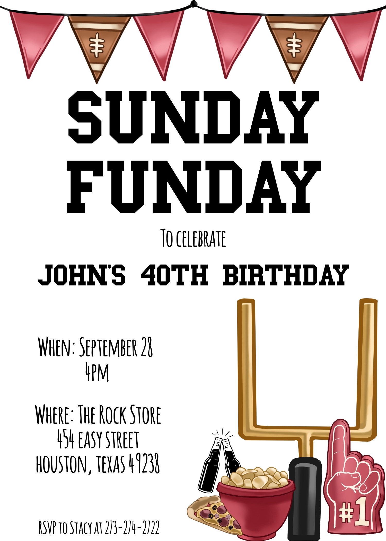 Birthday Invitation, Tailgate Invitation Red, Sunday Funday, Digital ...
