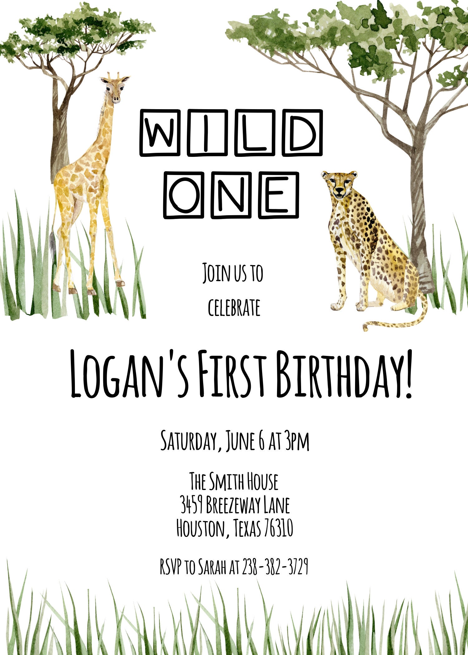 1st Birthday Invitation, Safari Birthday, Digital Download, Instant ...