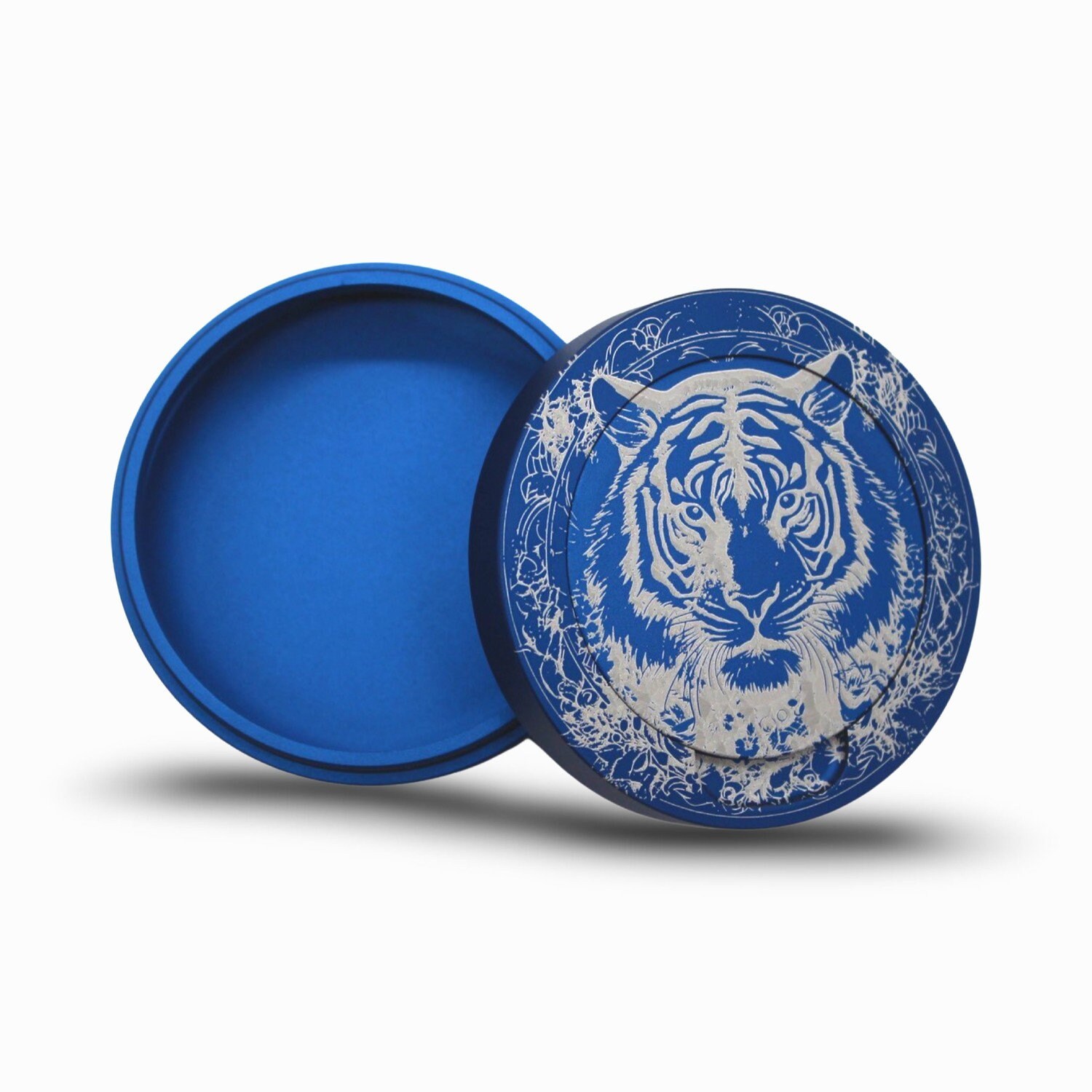 Blue Snuff Box in Aluminum With Motif of a Tiger and Surrounding ...