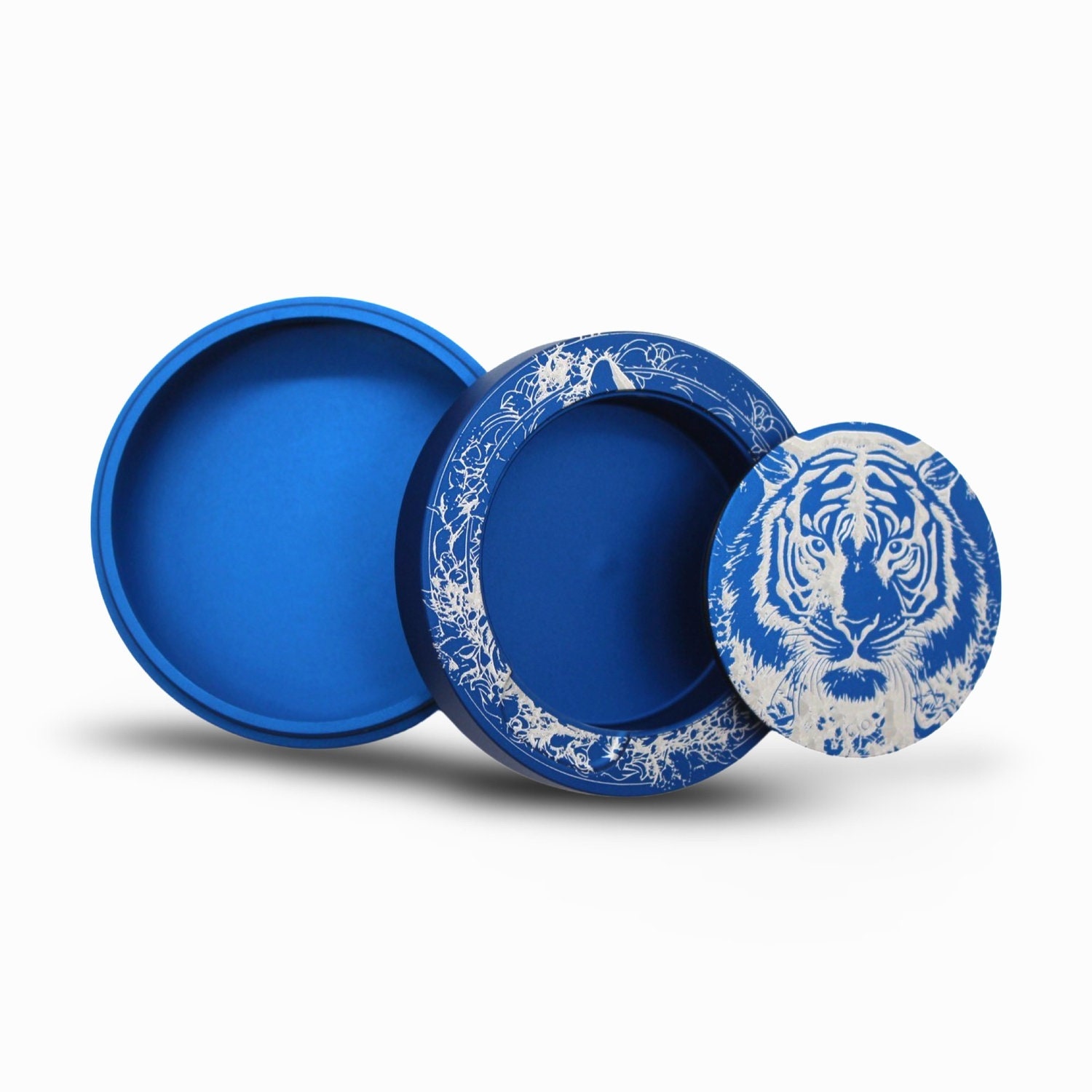 Blue Snuff Box in Aluminum With Motif of a Tiger and Surrounding ...