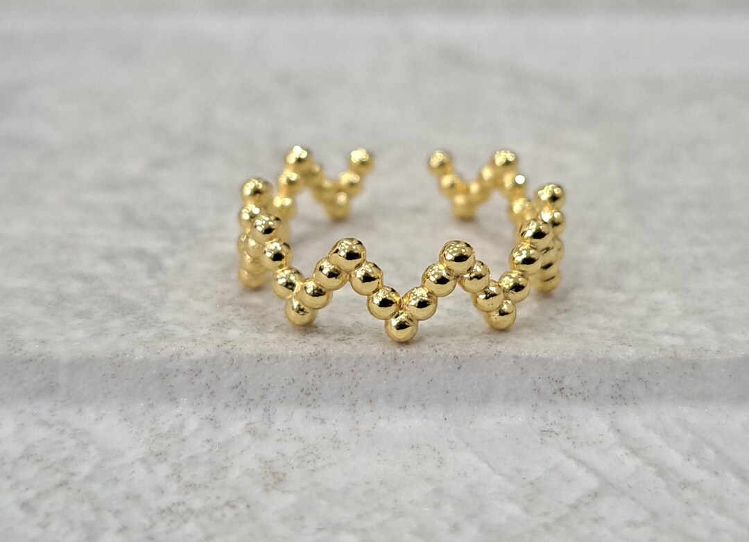 Gold Ball Zing Zang Thin Band Ring, Gold Dot Stackable Ring, Adjustable ...