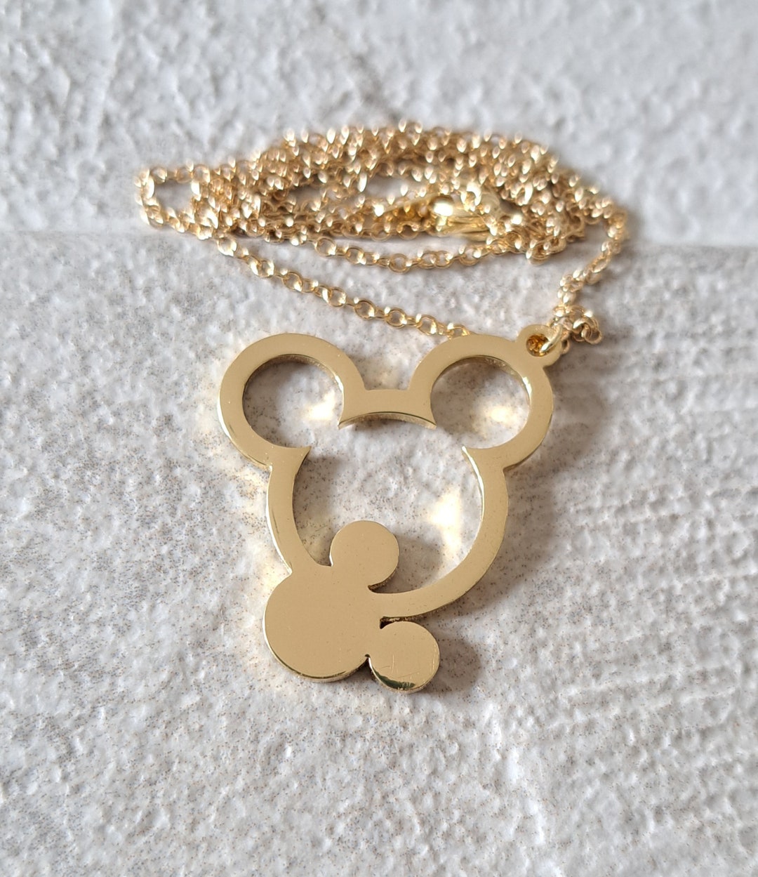Gold Double Mickey Mouse Necklace, Hollow Gold Mickey Mouse Pendant ...