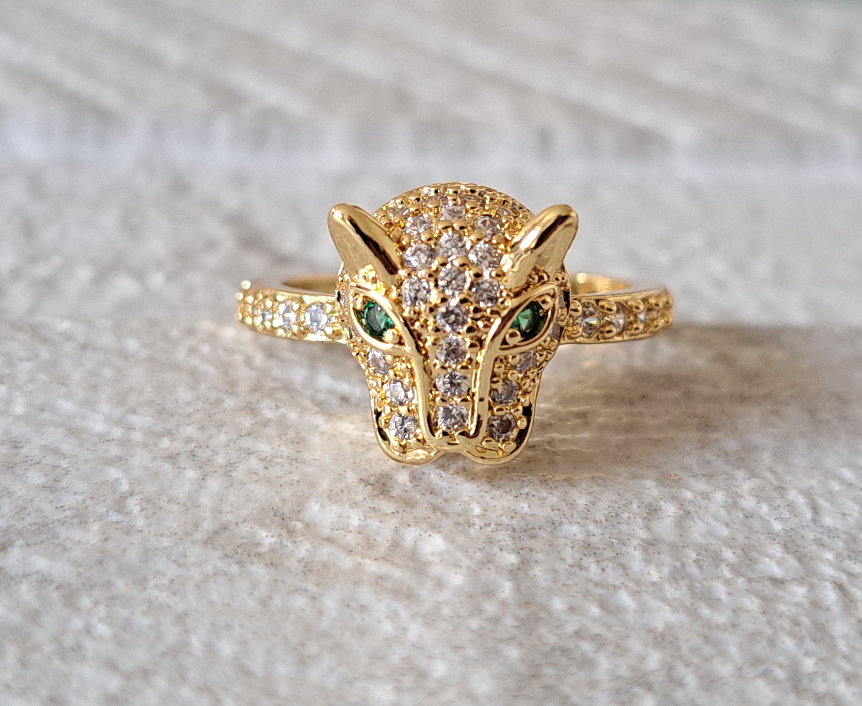 Gold Crystal Leopard Animal Head Ring, Gold Swarovski Crystal Panther ...