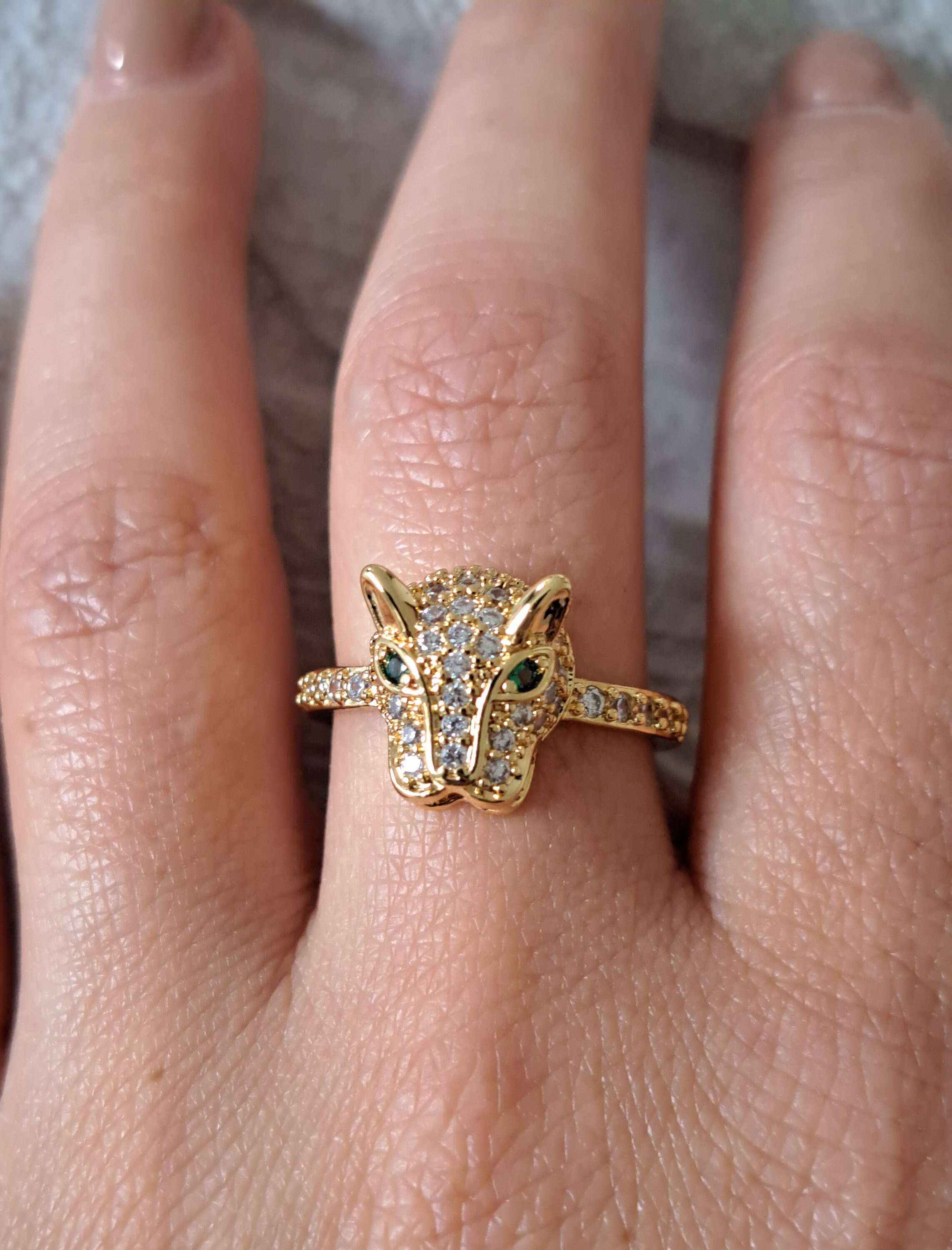 Gold Crystal Leopard Animal Head Ring, Gold Swarovski Crystal Panther ...