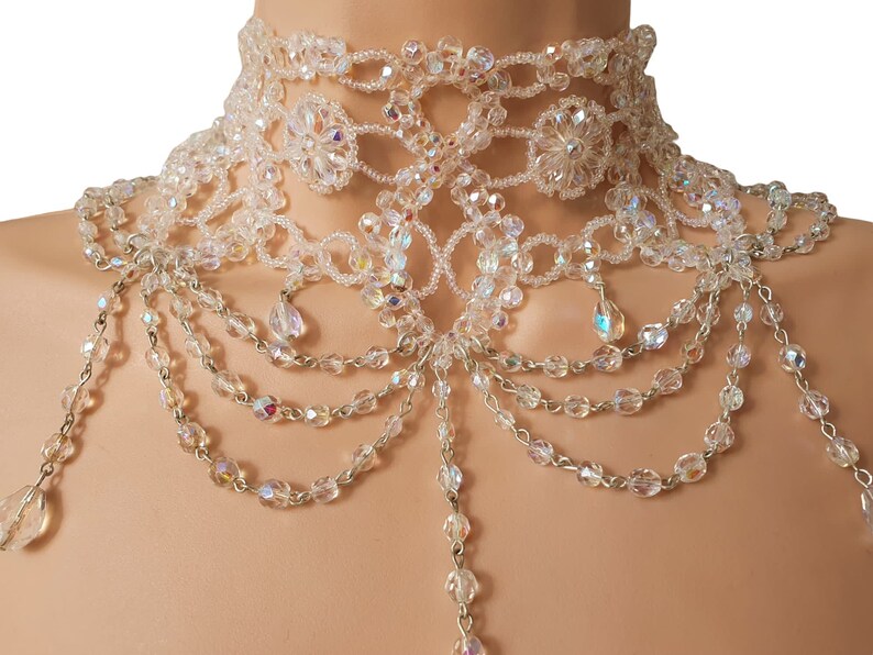 Beaded Cream Floral Choker, Thick Link Cream Choker, Cocktail Choker ...