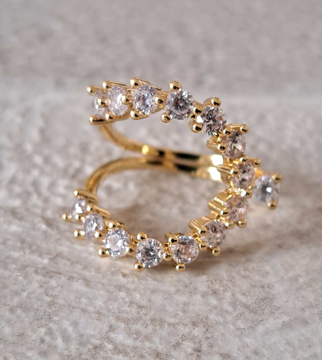 Gold Large Curved Crystal Ring, Adjustable Gold Finish Swarovski ...