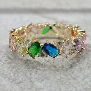 Gold Multi Coloured Angled All Round Handmade Crystal Ring, Swarovski ...