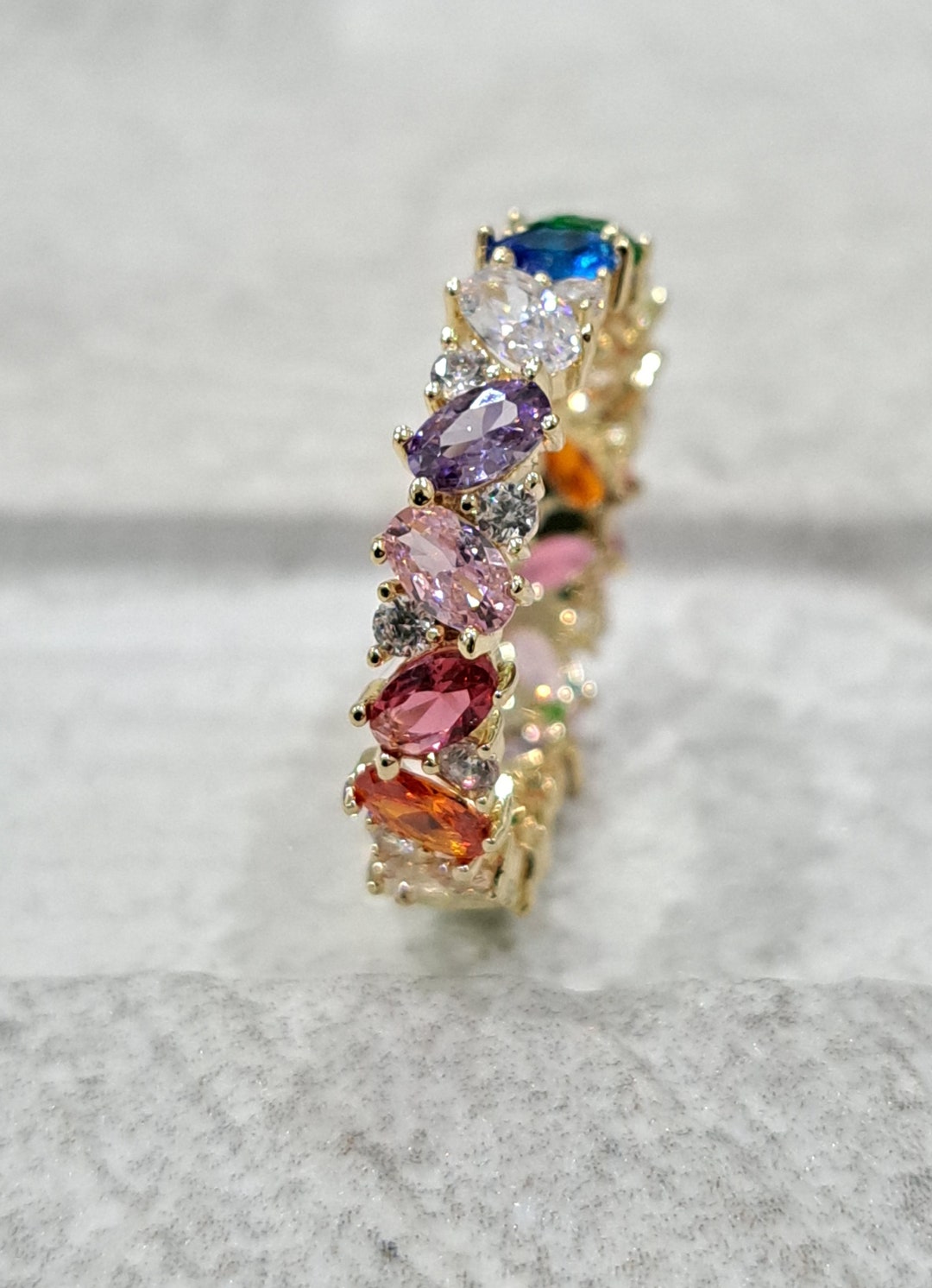 Gold Multi Coloured Angled All Round Handmade Crystal Ring, Swarovski ...