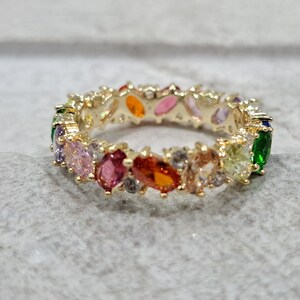 Gold Multi Coloured Angled All Round Handmade Crystal Ring, Swarovski ...