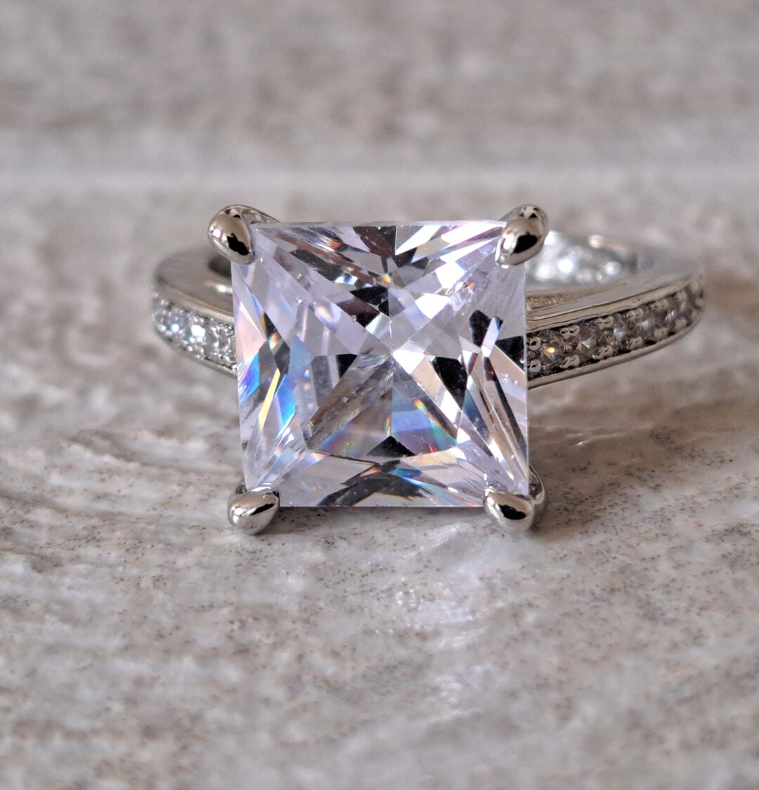 Silver Elegant Crystal Square Princess Cut Ring, Swarovski Crystal 925 ...