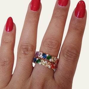 Gold Multi Coloured Angled All Round Handmade Crystal Ring, Swarovski ...