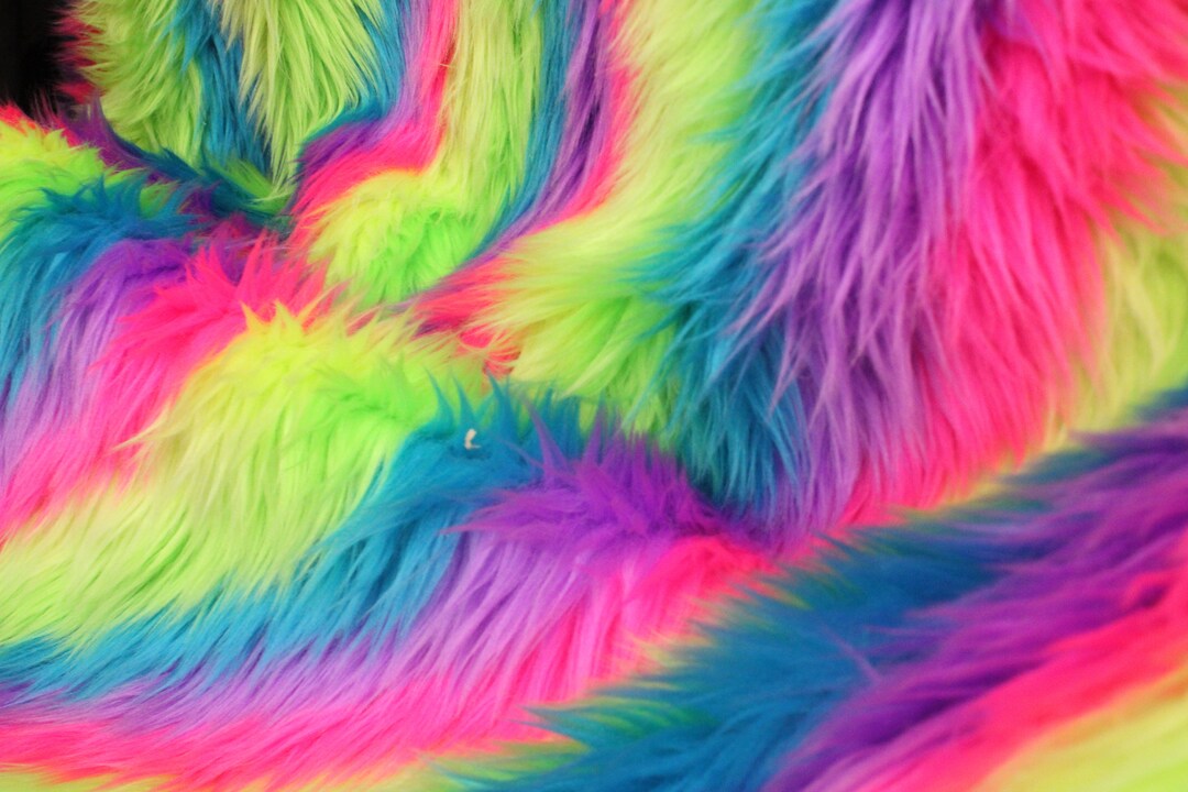 Faux Striped Neon Shag Fur Neon Stripes Pink, Blue, Purple, Yellow Sold ...