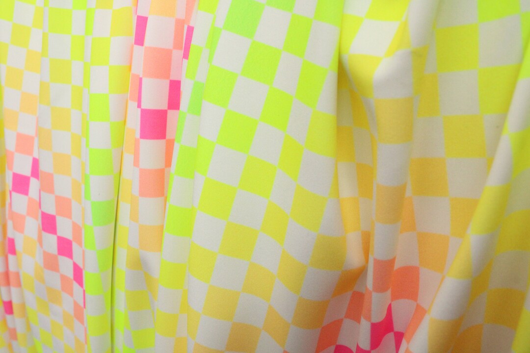 Small Neon Checker Print || Checkered Chevron || 4 Way Stretch Spandex ...
