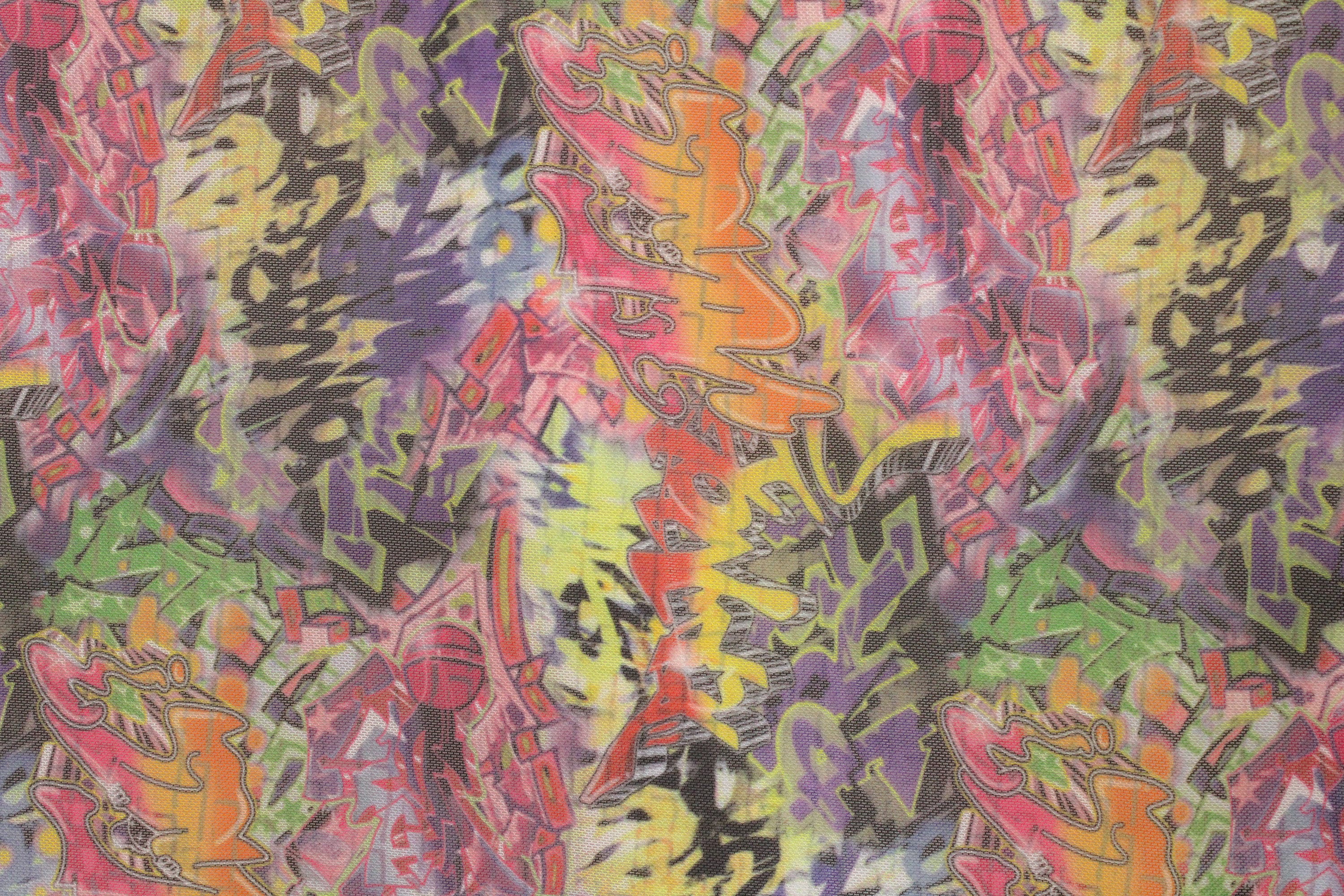 Neon Graffiti Street Art Print Sold by the Yard, 58/60 Wide, 4 Way ...