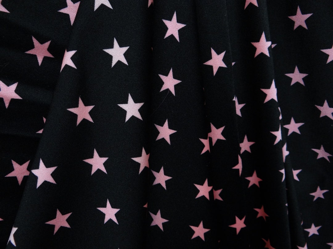 Pink Stars Black Spandex Fabric Print, Sold by the Yard, 58"/60" Wide ...