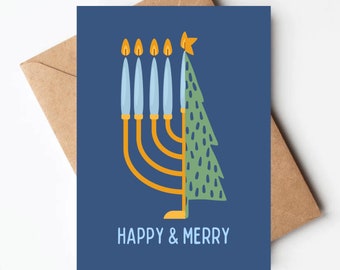 Printable Christmas Cards, Happy Hanukkah Merry Christmas Card, 5x7 ...
