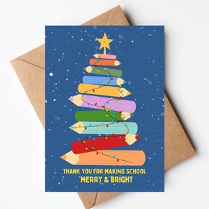 Teacher Christmas Card, Teacher Holiday Thank You Card, Cute Teacher ...