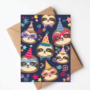 Colorful Sloth Birthday Card, Funny Birthday Card, Kids Birthday Card ...