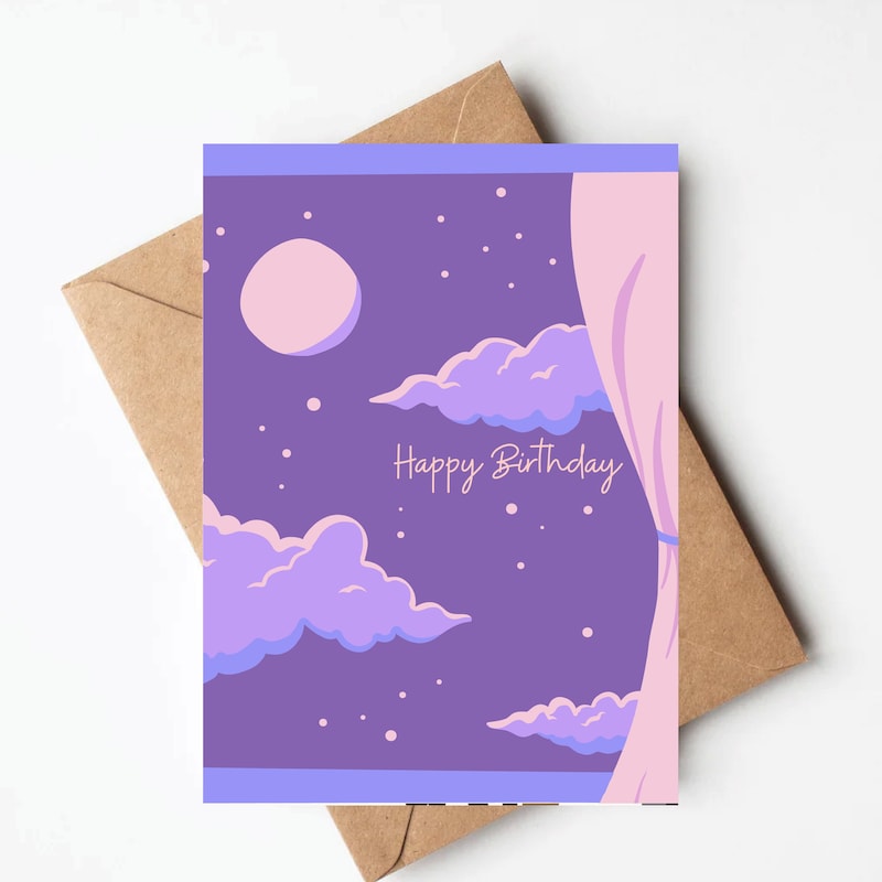 Birthday Card Purple - Etsy