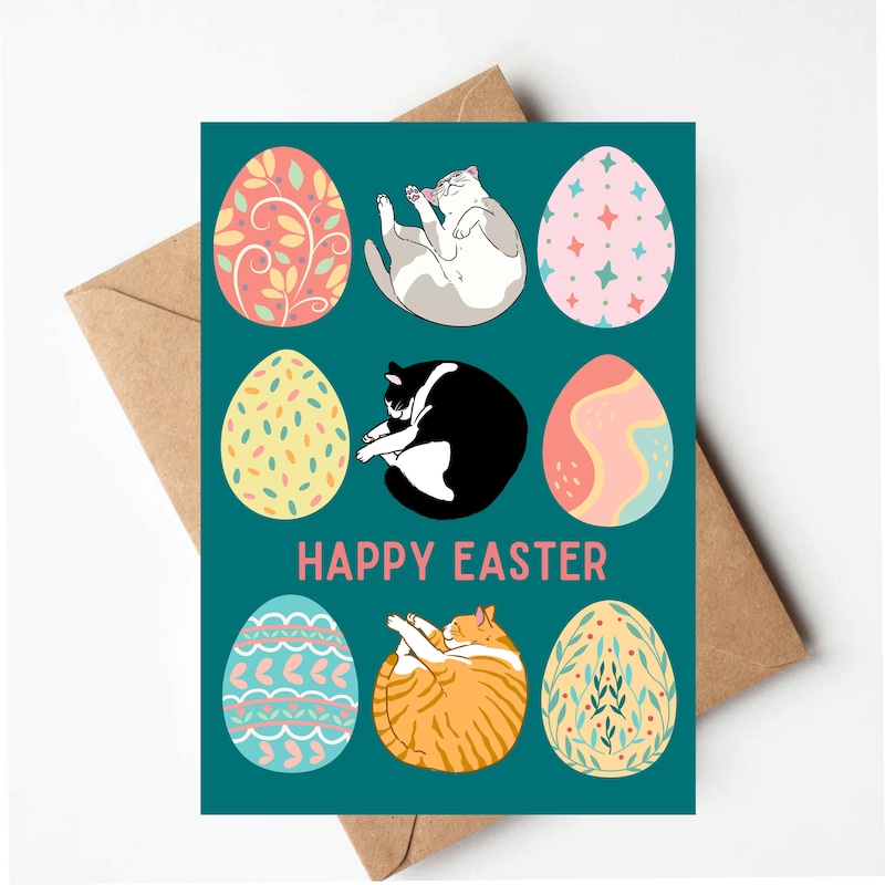 Cat Card Easter - Etsy