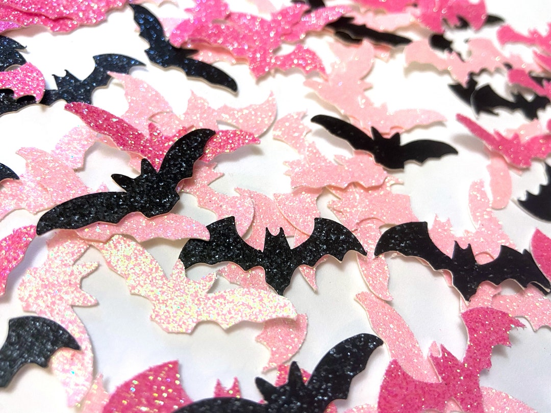 200 Pieces of Pink Bat Confetti, Glitter Black Bat Confetti, Halloween ...