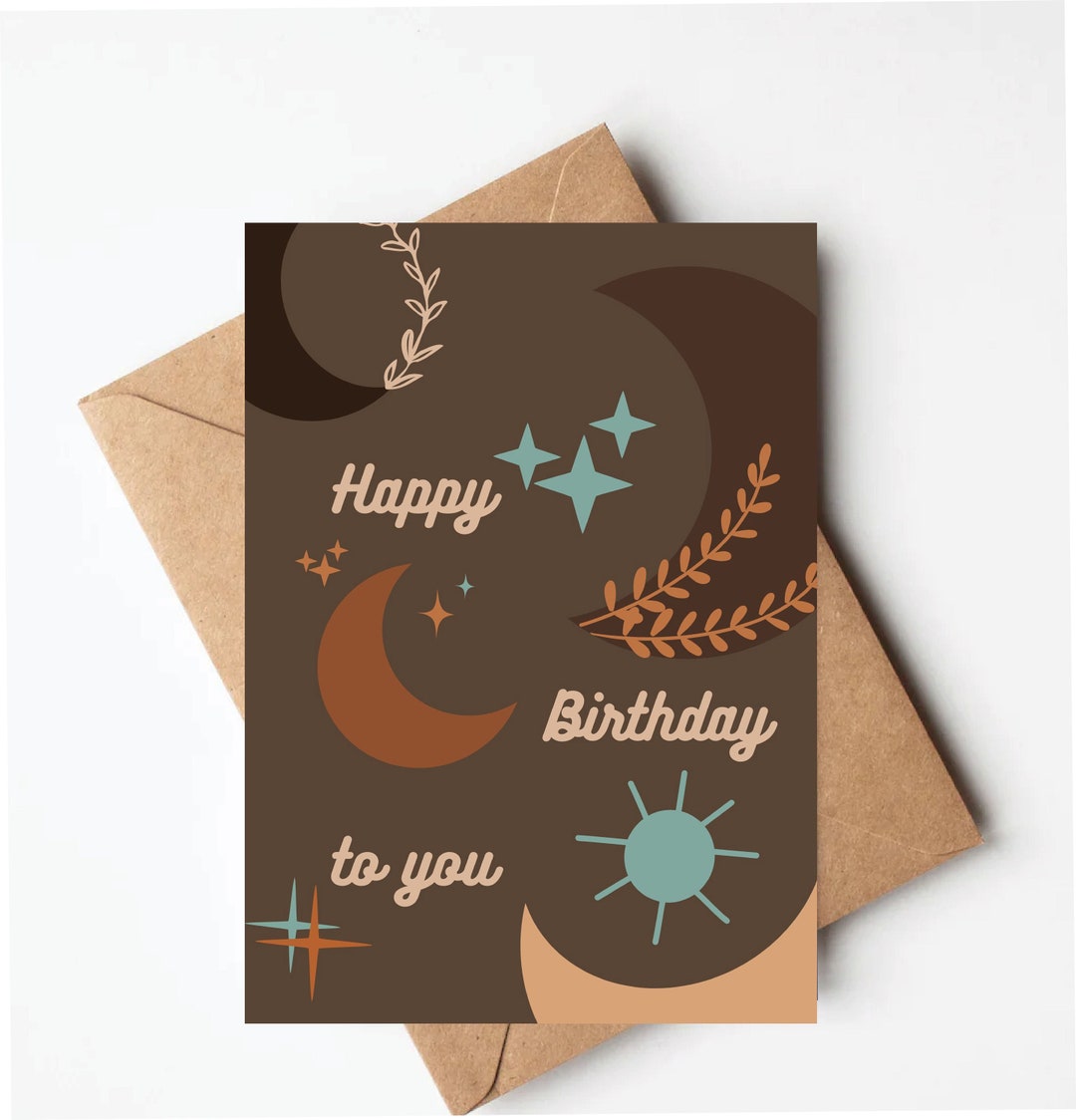 Boho Birthday Card, Sun and Moon Birthday Card, Birthday Card for Her ...